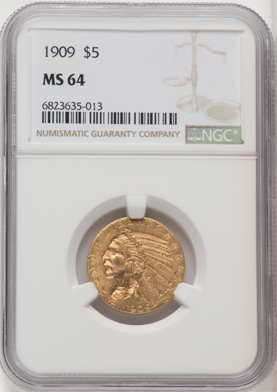 1909 $5 Indian Half Eagle NGC MS64 (768136050) - Walmart.com