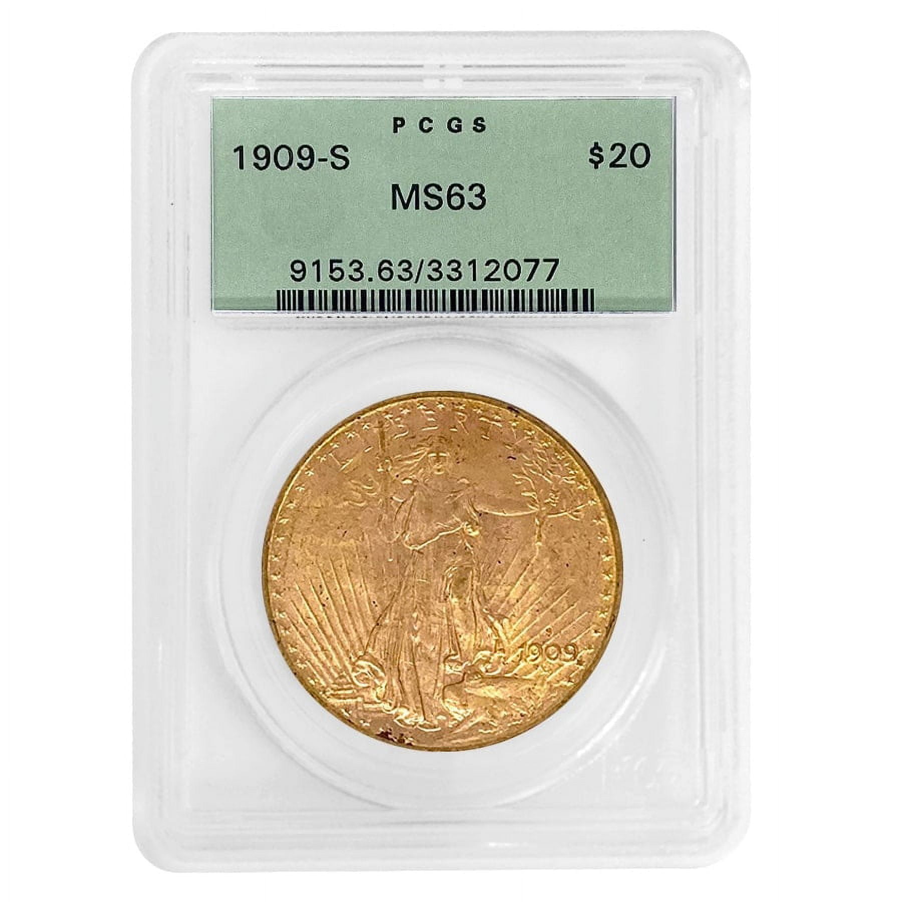 1909 S $20 Gold Saint Gaudens Double Eagle Coin PCGS MS 63 OGH ...