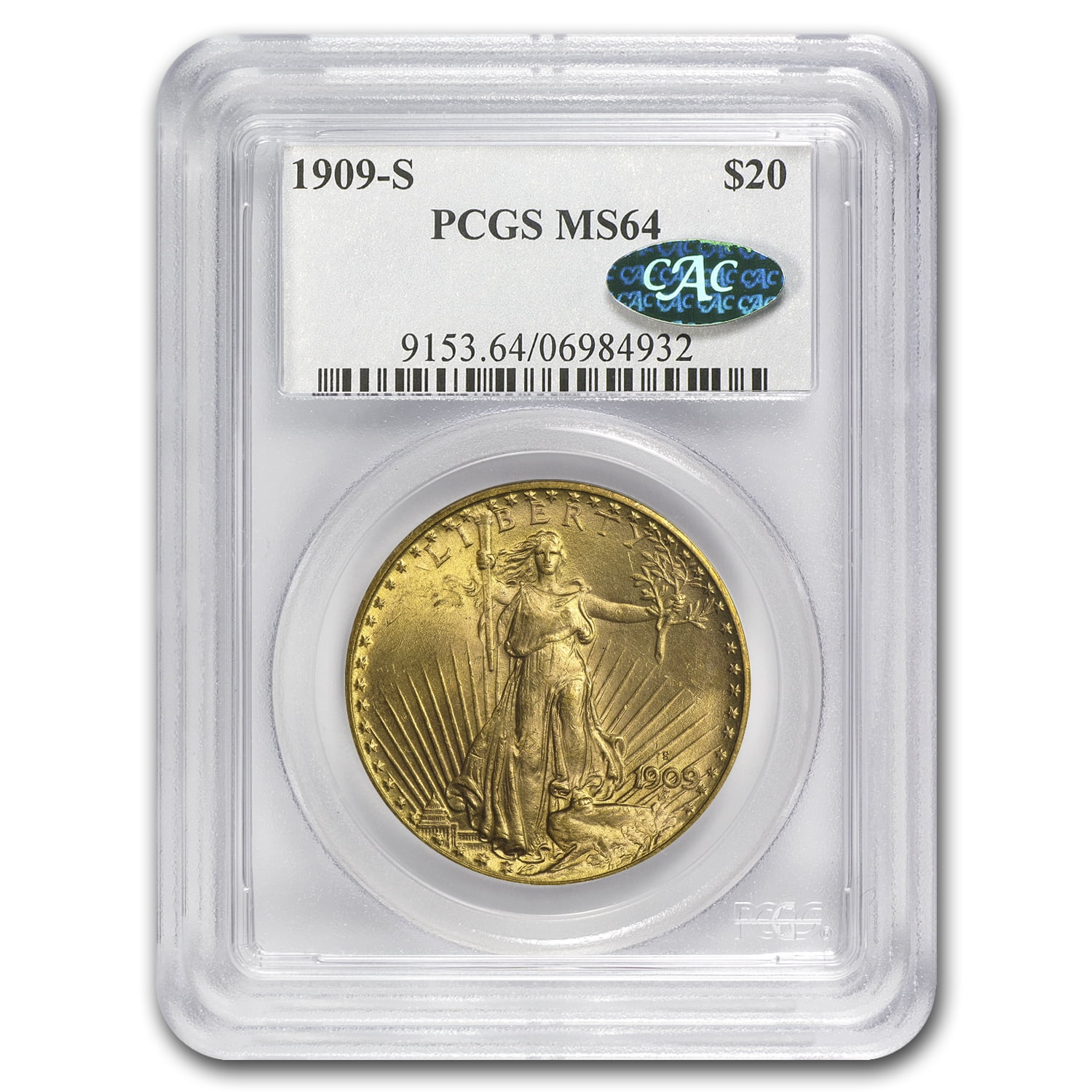 1909-S $20 St Gaudens Gold Double Eagle MS-64 PCGS (CAC) - Walmart.com