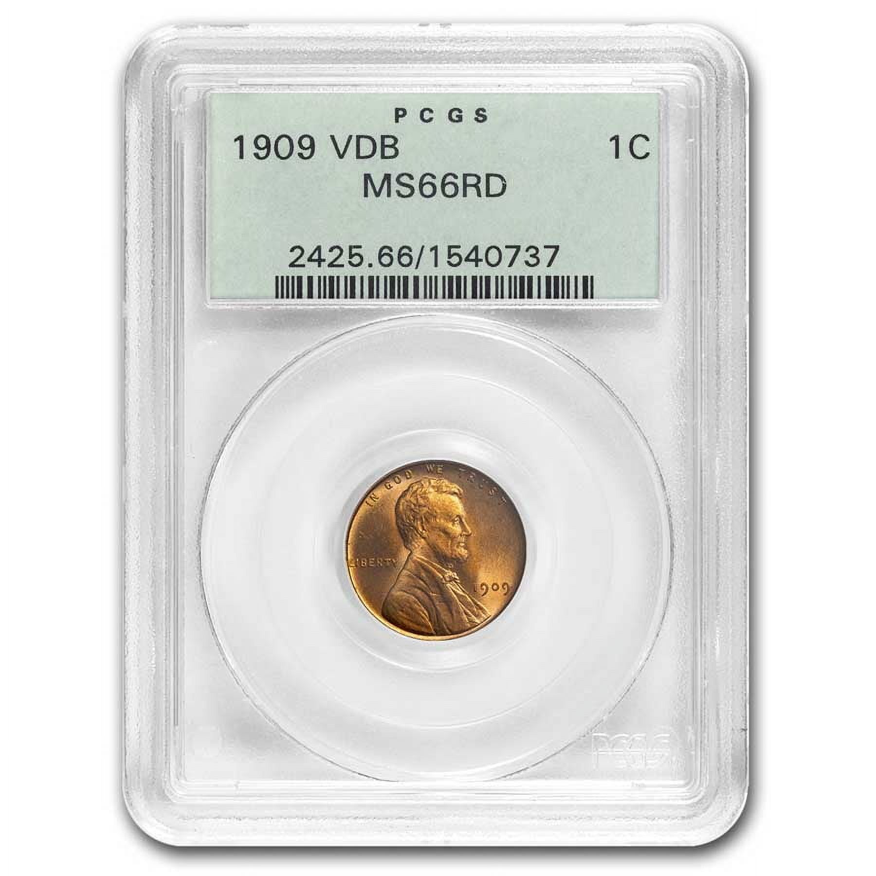 1909 VDB Lincoln Cent MS-66 PCGS (Red, Green Label) - Walmart.com