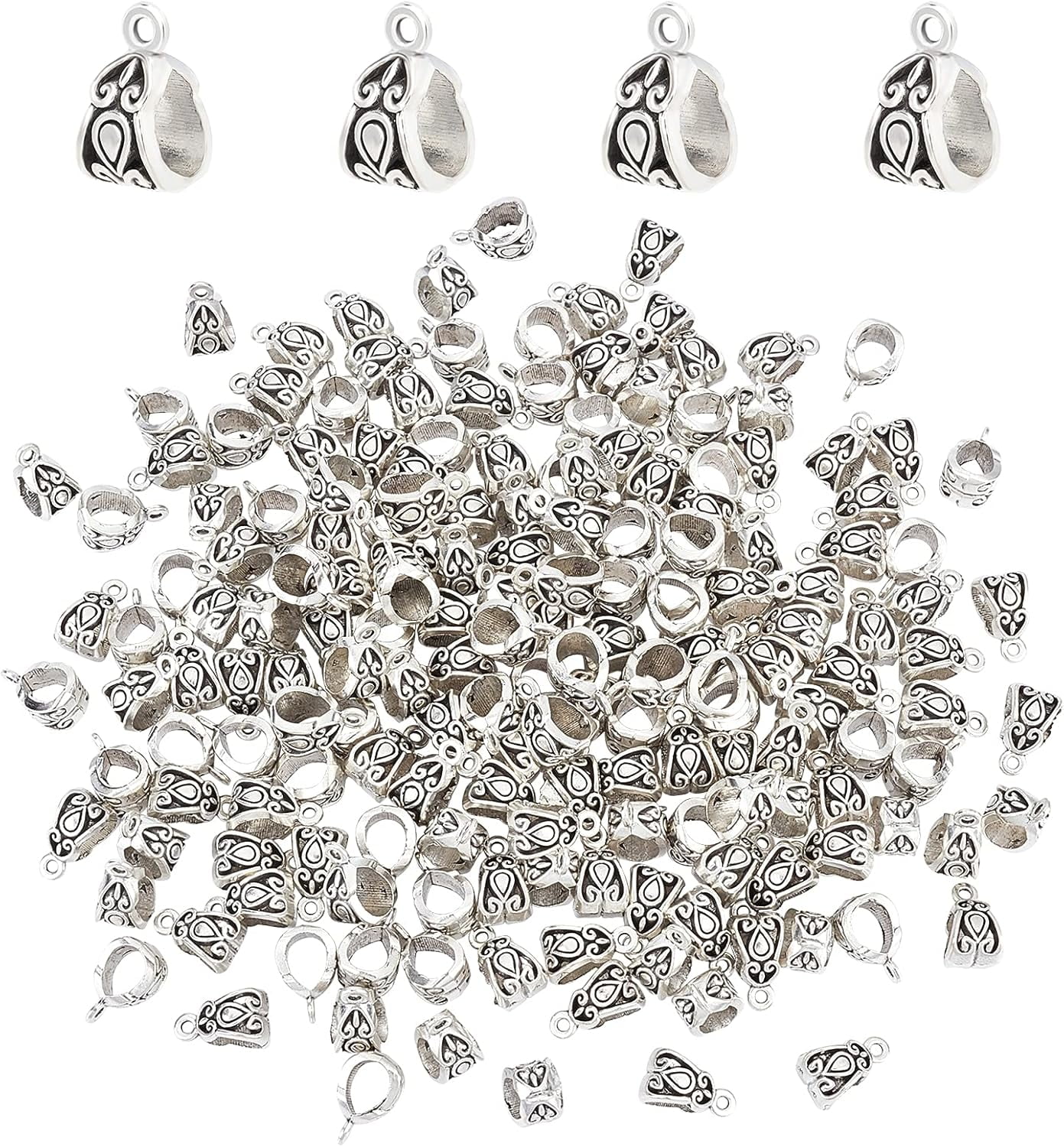 190pcs Bail Beads Tibetan Silver Bail Tube Spacer Beads Connectors ...