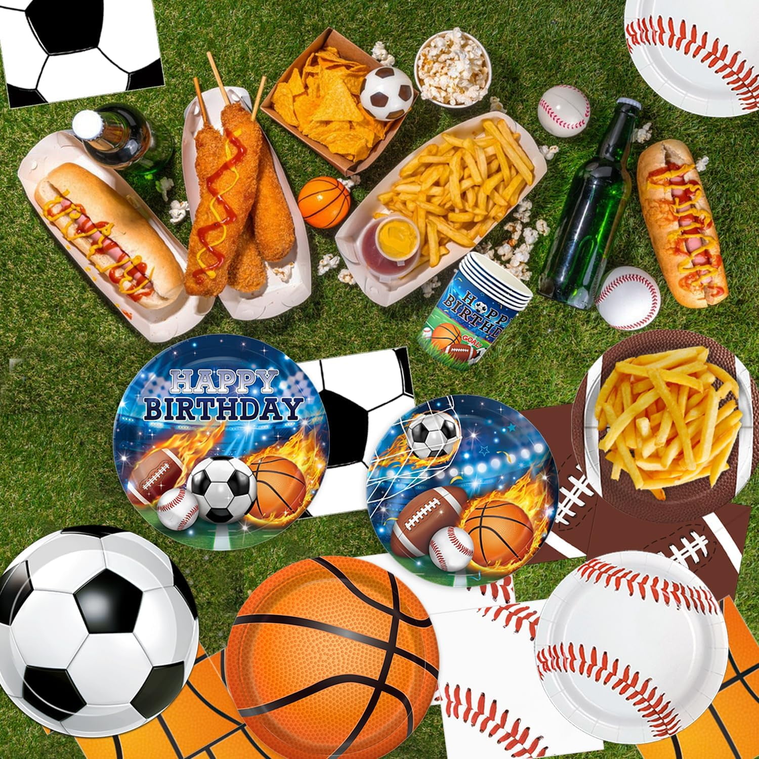 191 PCS Sports Birthday Party Decorations Includes Plates, Napkins ...