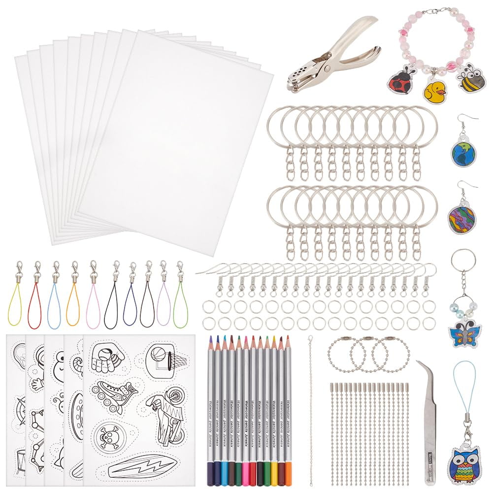 191 Pcs Shrink Craft Kit Heat Shrinky Art Pendant Keychain Earrings ...