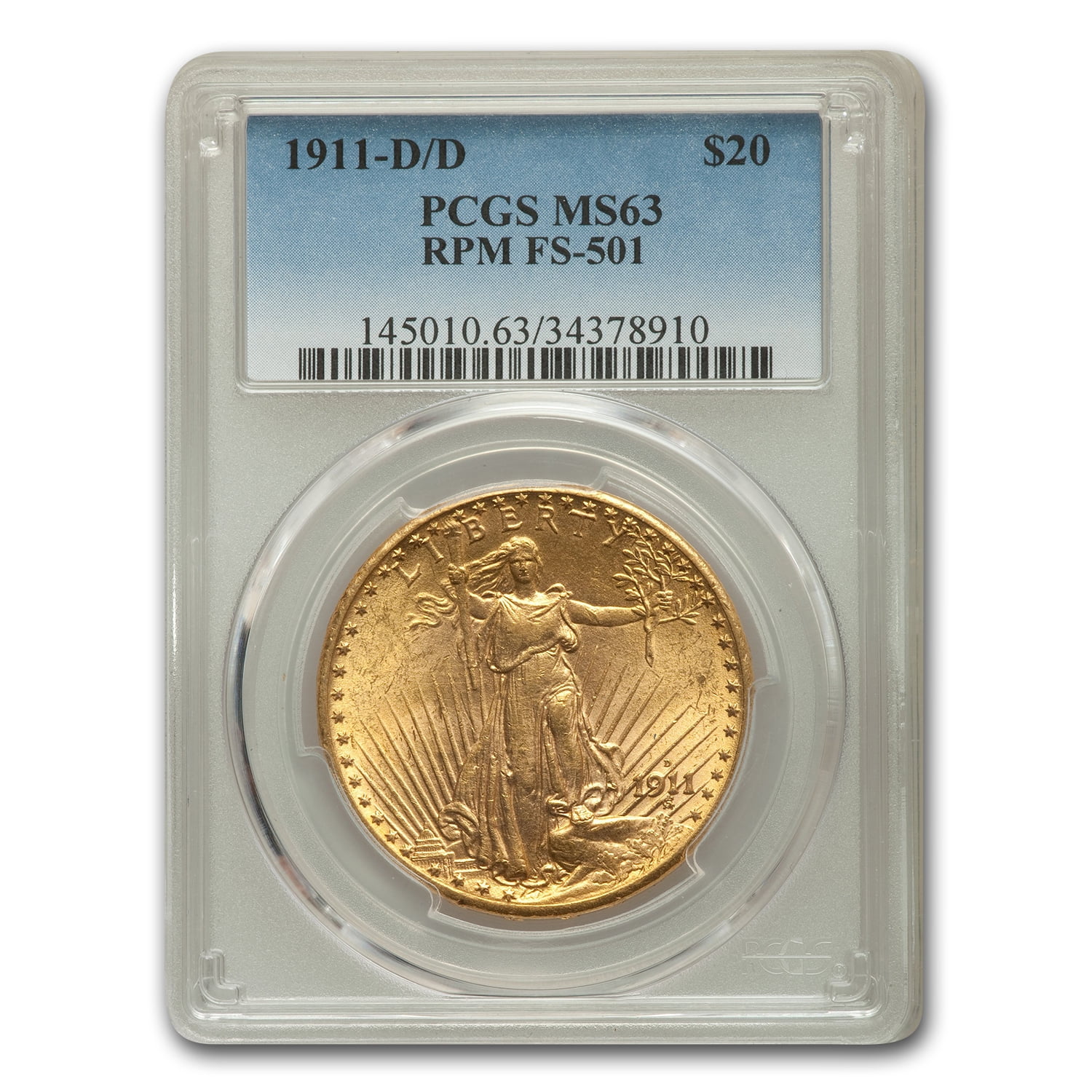 1911-D/D $20 Saint-Gaudens Gold Double Eagle MS-63 PCGS (FS-501) - Walmart.com
