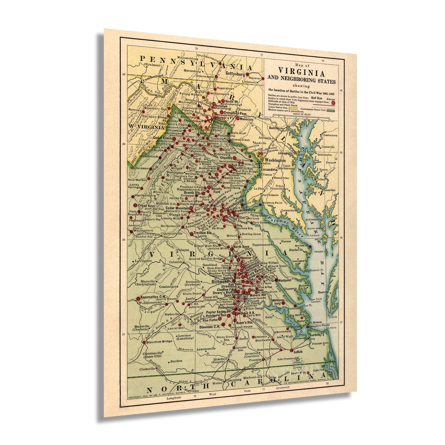 1912 American Civil War Battle Map - Vintage Map of Virginia and ...