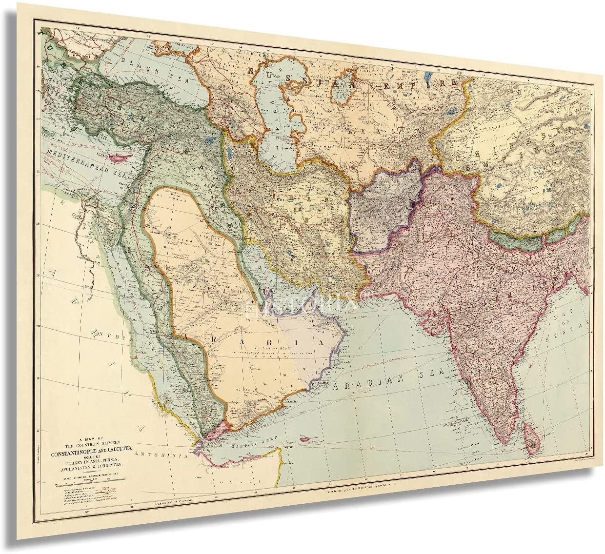 1912 Middle East Map - 24x36 Inch Map of Countries Between ...