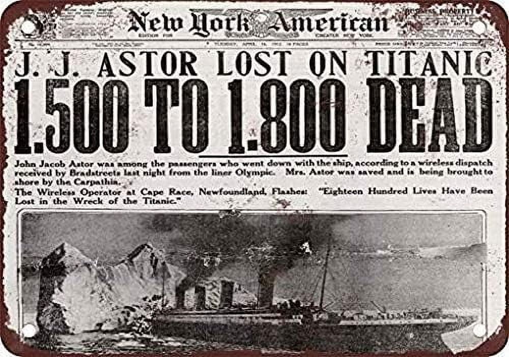 1912 Titanic Disaster Front Page Vintage Look Reproduction Metal Tin ...