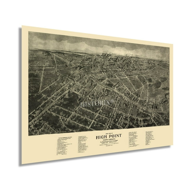 1913 High Point North Carolina Map - Old High Point Map of NC Wall Art ...