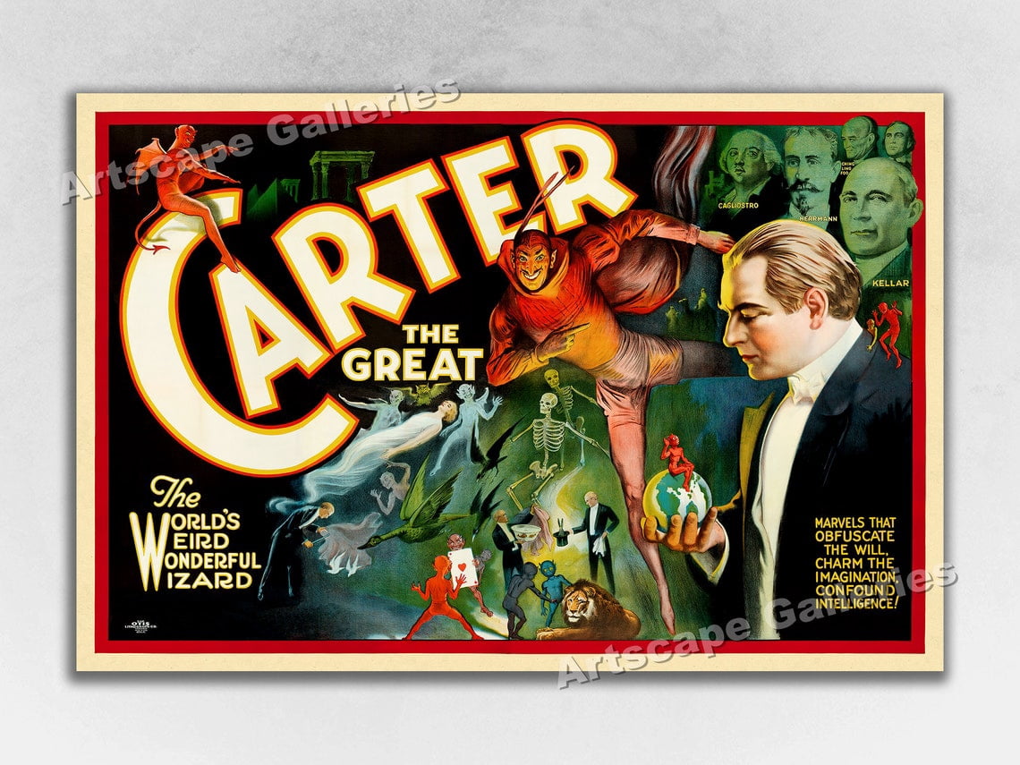 1915 Carter the Great Magician Vintage Magic Graphic Illustration ...
