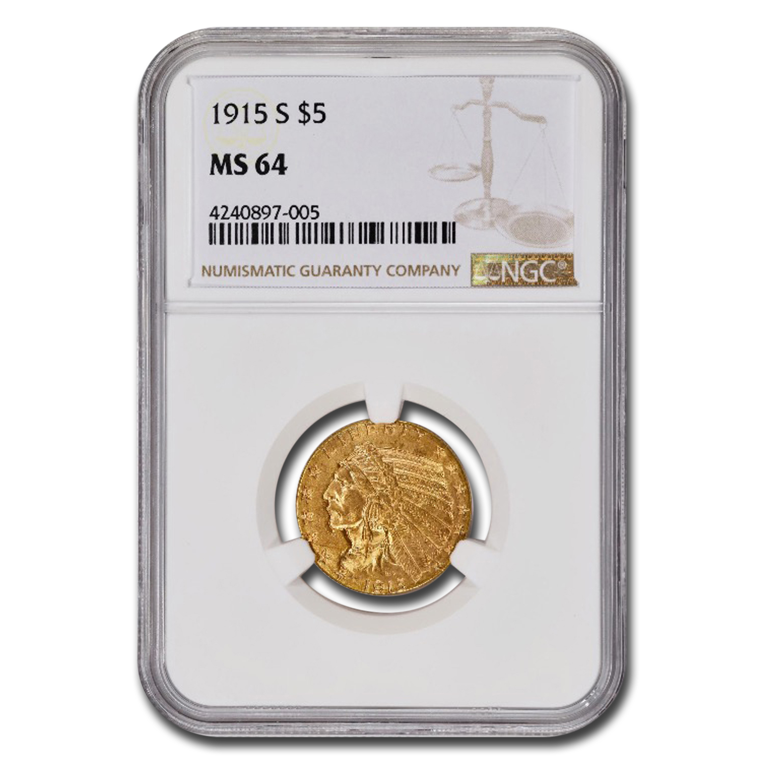 1915-S $5 Indian Gold Half Eagle MS-64 NGC - Walmart.com