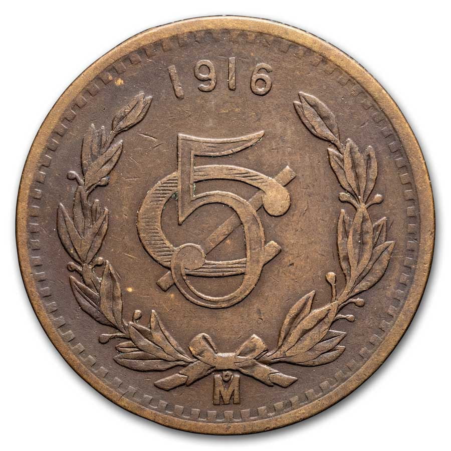 1916 Mo Mexico Bronze 5 Centavos Average Circ