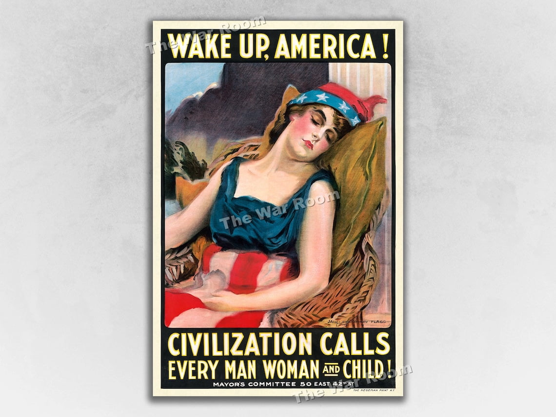 1917 Wake Up America Civilization Calls WW1 Patriotic HomeFront War, Stretched Canvas - Walmart.com