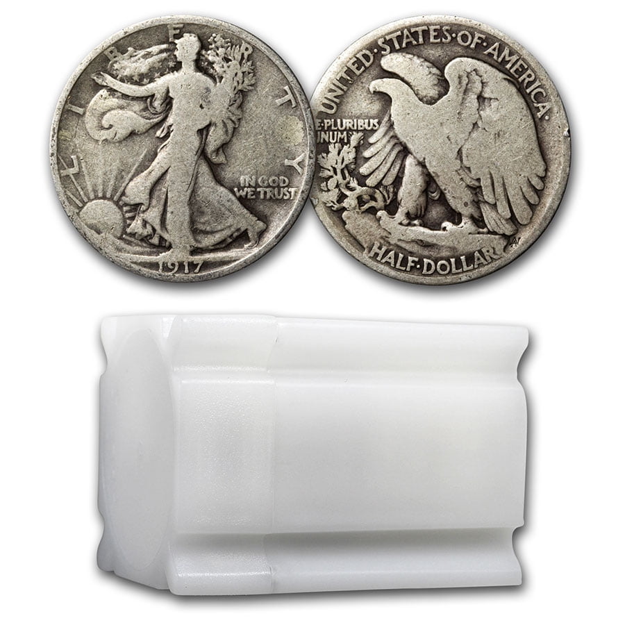 1917 Walking Liberty Half Dollar 20-Coin Roll, Good Condition, Silver ...