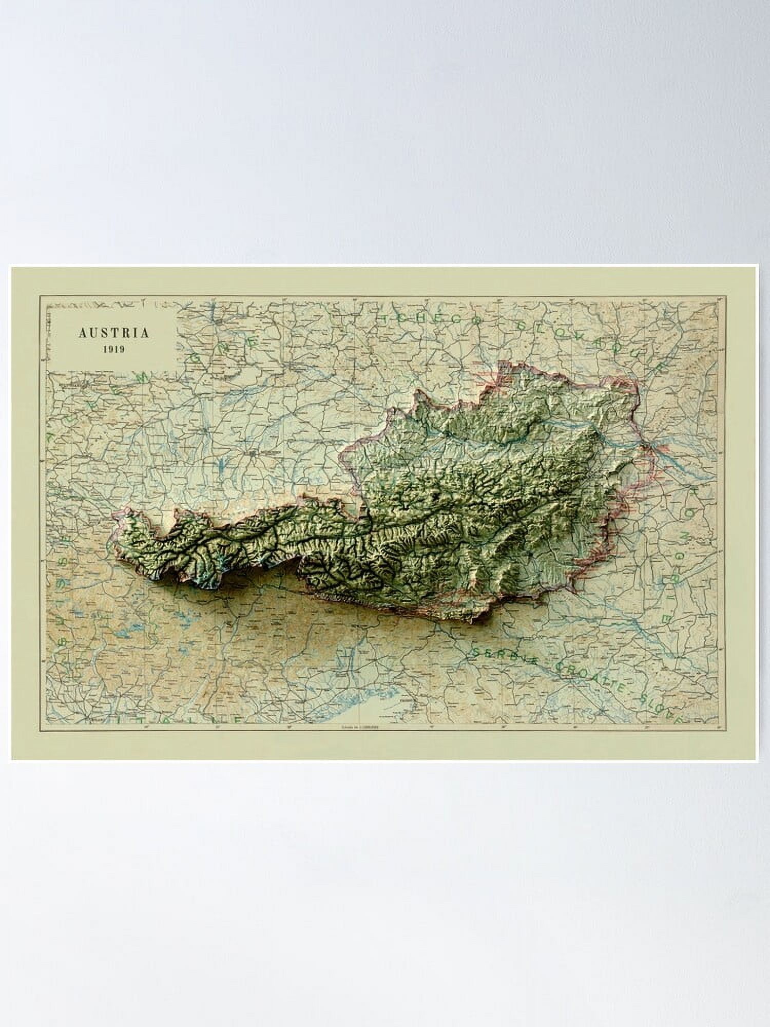 1919 Austria Relief Map 3D digitally-rendered Poster - Walmart.com