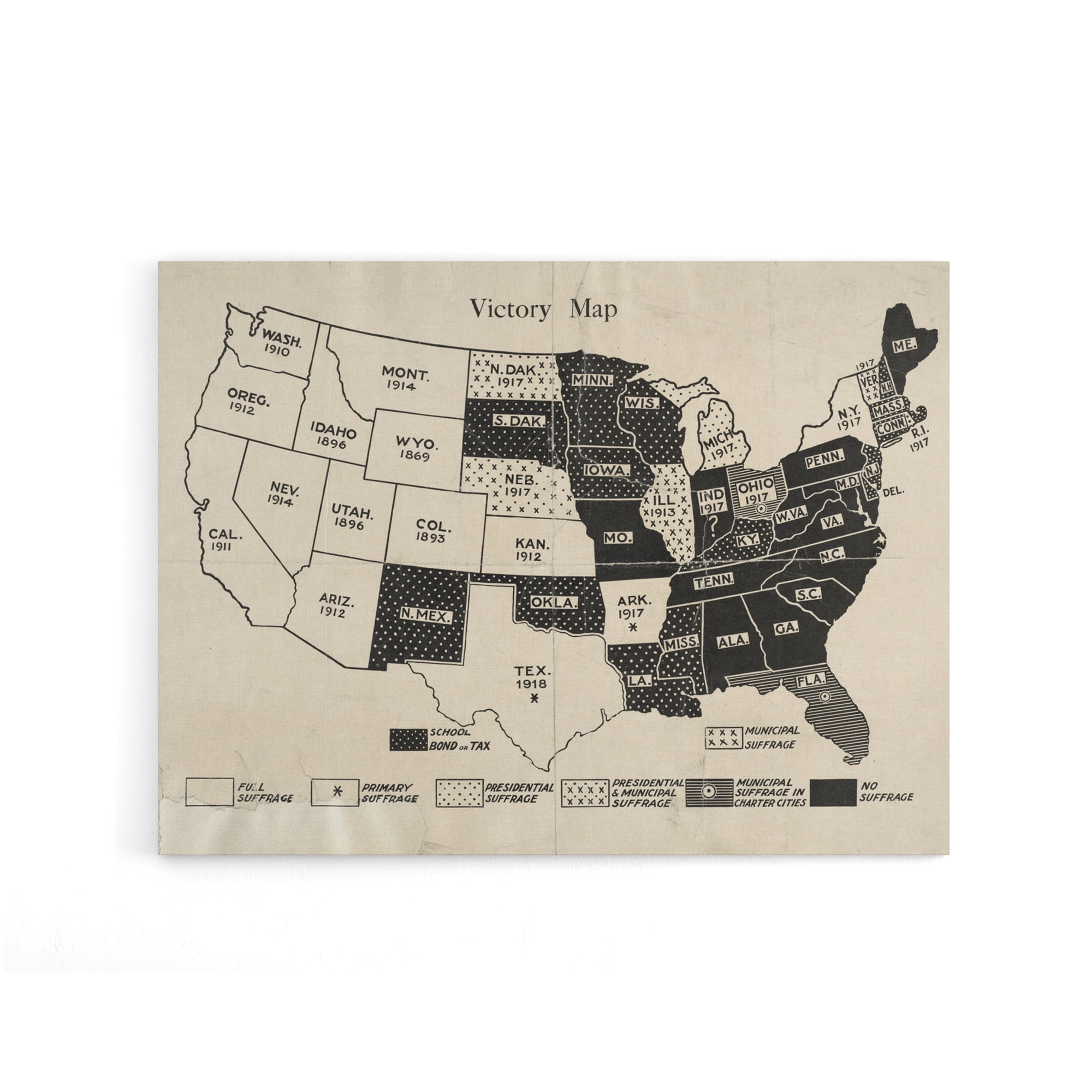 1919 Women's Suffrage Map US Voting Rights Canvas Wall Art Print 12X16 ...