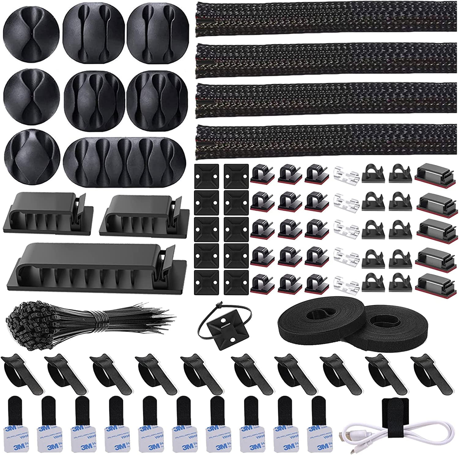 192 PCS Cable Management Kit 4 Wire Organizer Sleeve,11 Cable Holder ...