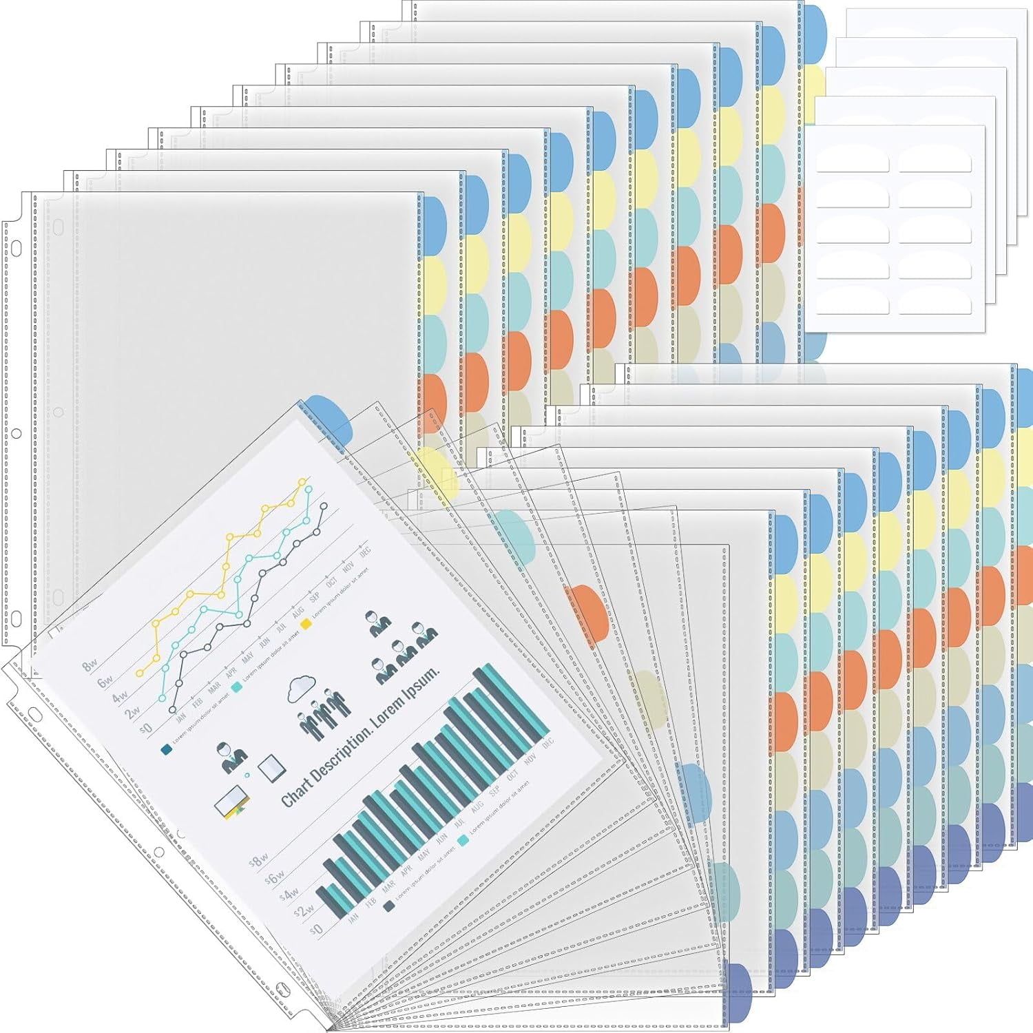 192 Pack Clear Binder Sheet Protectors with Tabs, 24 Set for 3 Ring ...