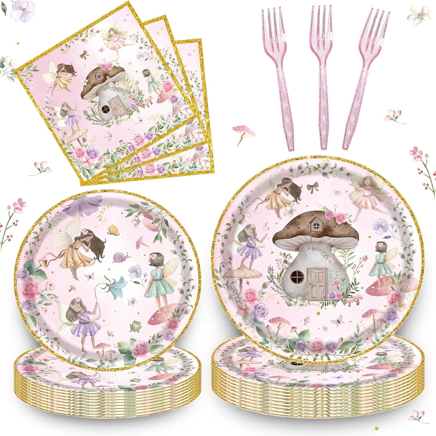 192 Pcs Fairy Party Tableware Set (Serves 48 Guests), Plates, Napkins ...