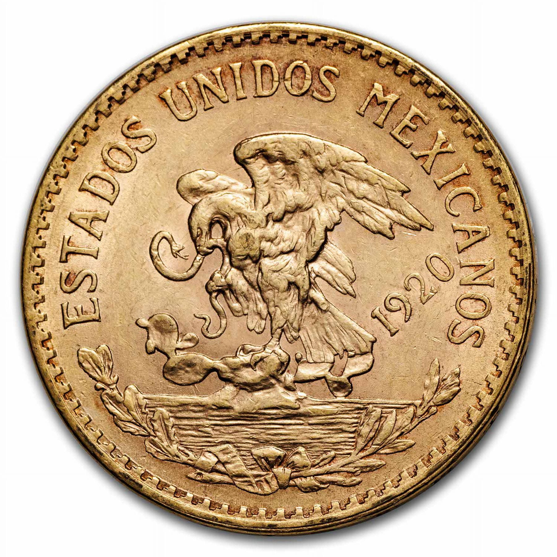 1920/10 Mexico 20 Pesos BU Golden Bullion Coin, Gold .4823 oz, Aztec ...