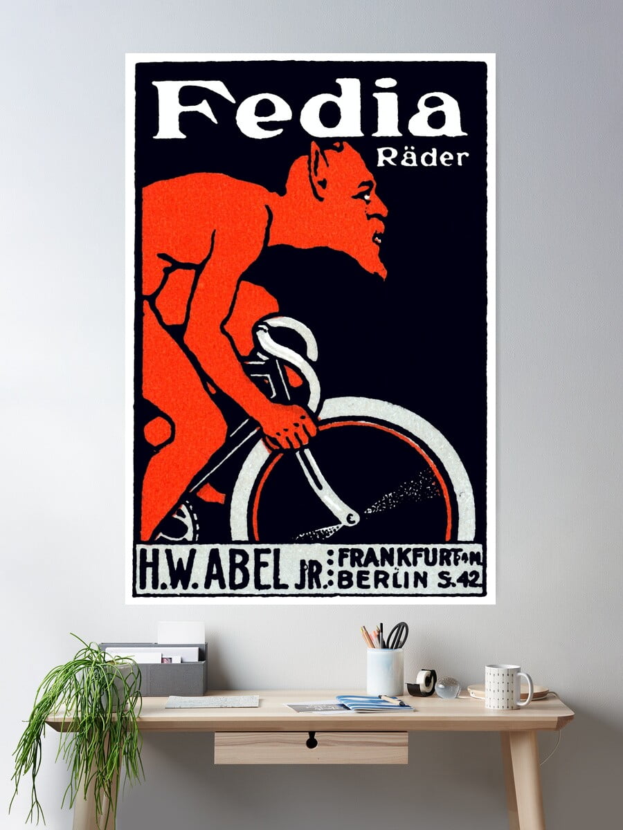 1920 Devil Riding His Bicycle Poster Wall Art, Modern Wall Decor For ...