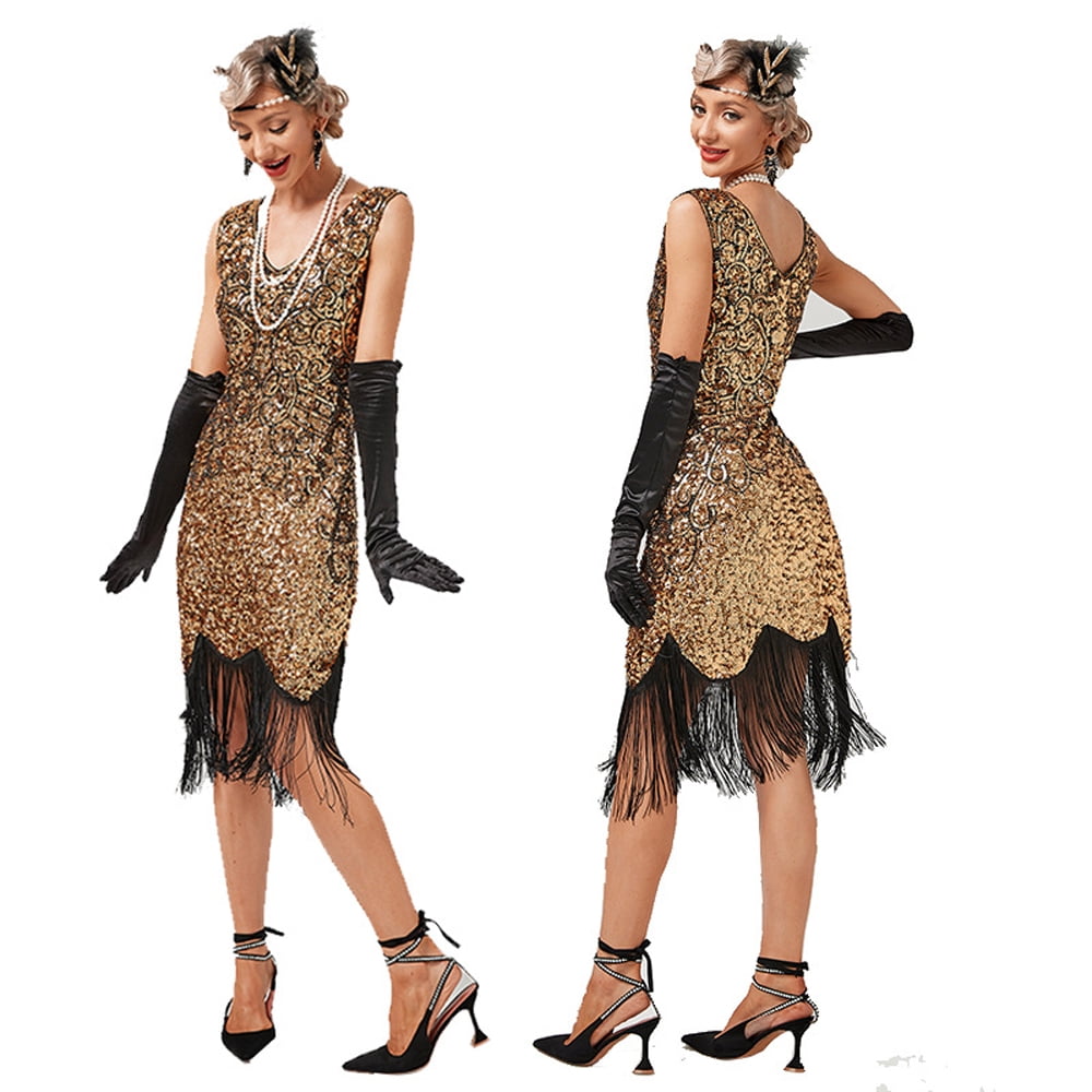1920 Retro Sequin Skirt Gatsby Ball Tassel Dress Party Banquet Dance ...