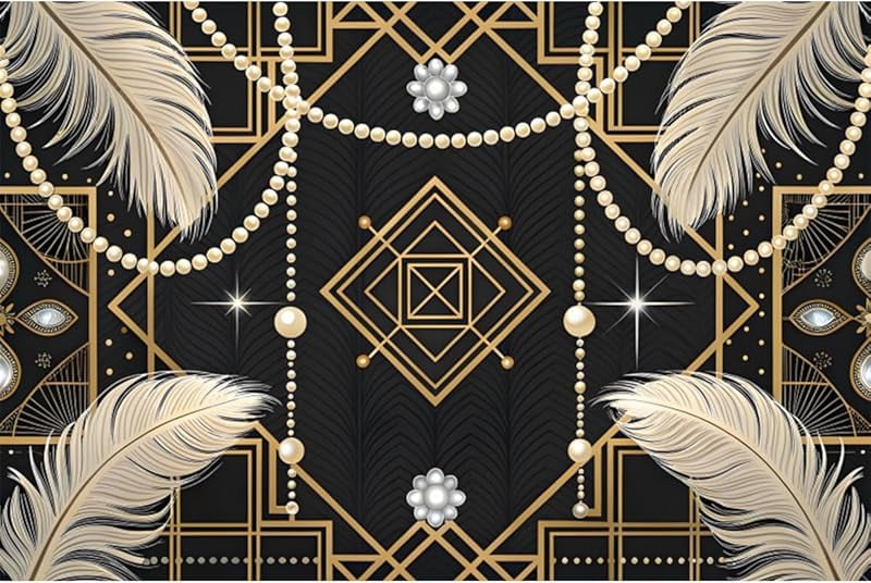 1920S Roaring Great Backdrop Feather Pearl Deco Luxury Black Gold ...