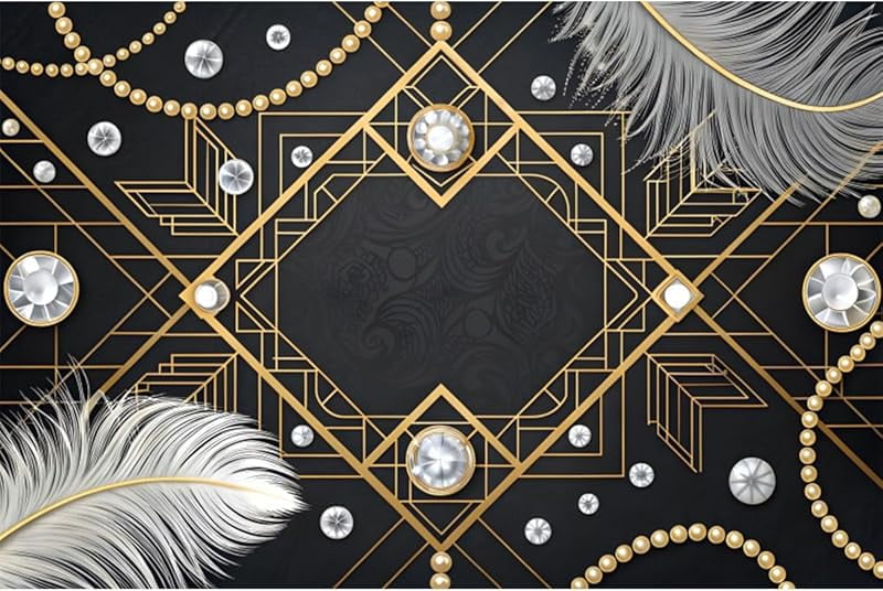 1920S Roaring Great Backdrop Feather Pearl Deco Luxury Black Gold ...
