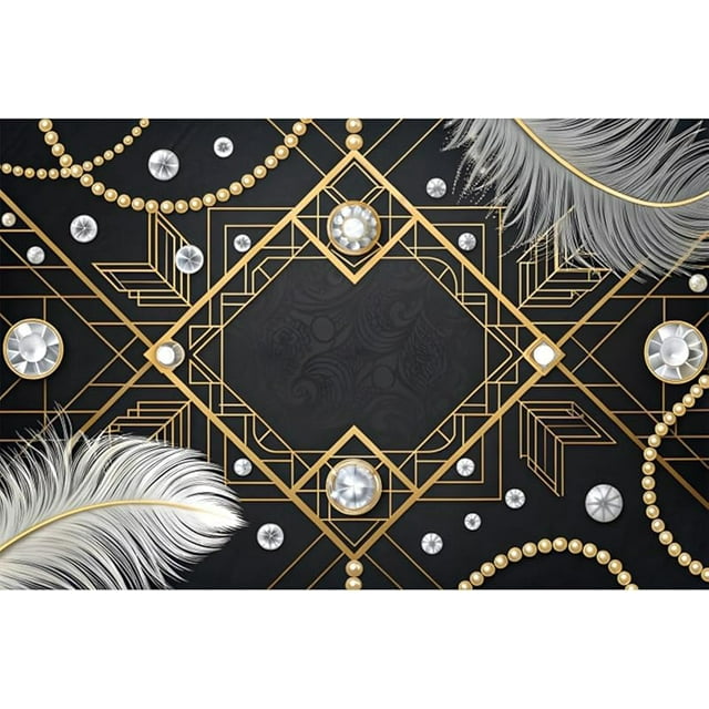 1920S Roaring Great Backdrop Feather Pearl Deco Luxury Black Gold ...