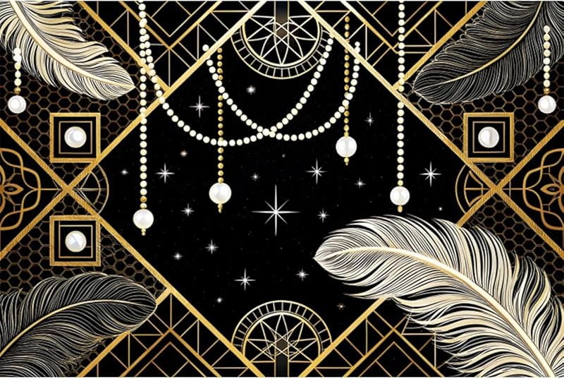 1920S Roaring Great Backdrop Feather Pearl Deco Luxury Black Gold ...