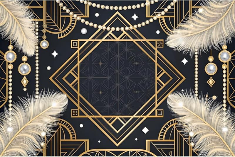 1920S Roaring Great Backdrop Feather Pearl Deco Luxury Black Gold ...