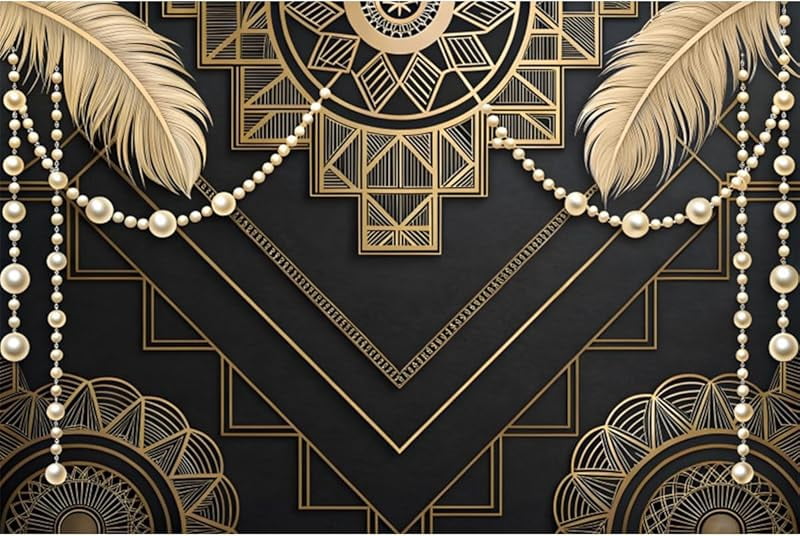 1920S Roaring Great Backdrop Feather Pearl Deco Luxury Black Gold ...