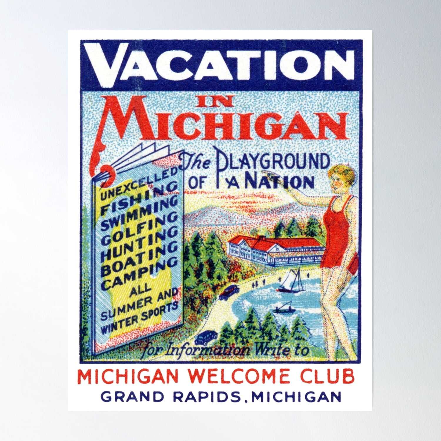 1920S Vacation In Michigan Poster Wall Art, Modern Wall Decor, 24x36 ...