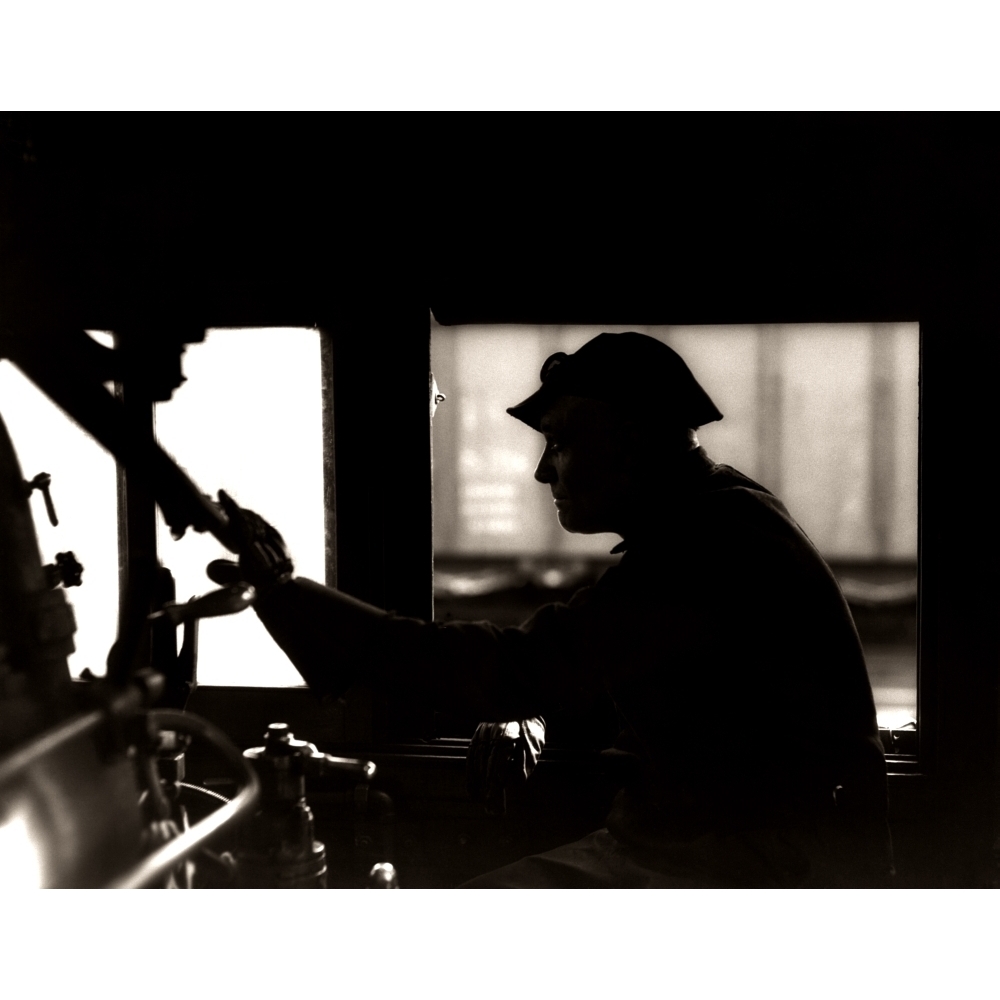 1920s-1930s-1940s Silhouetted Train Engineer At Controls In Locomotive ...