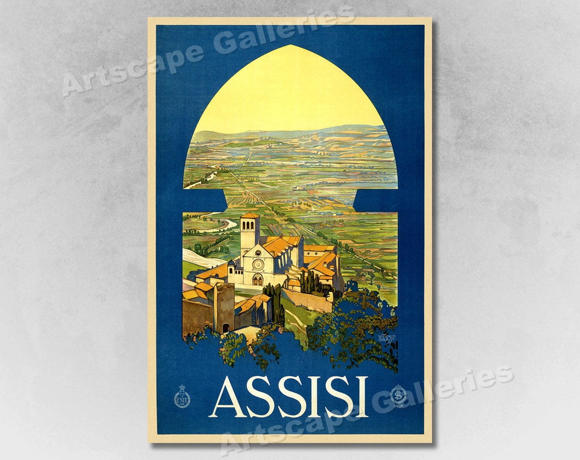 1920s "Assisi Italy" Classic Vintage Style Italian Travel, Stretched ...