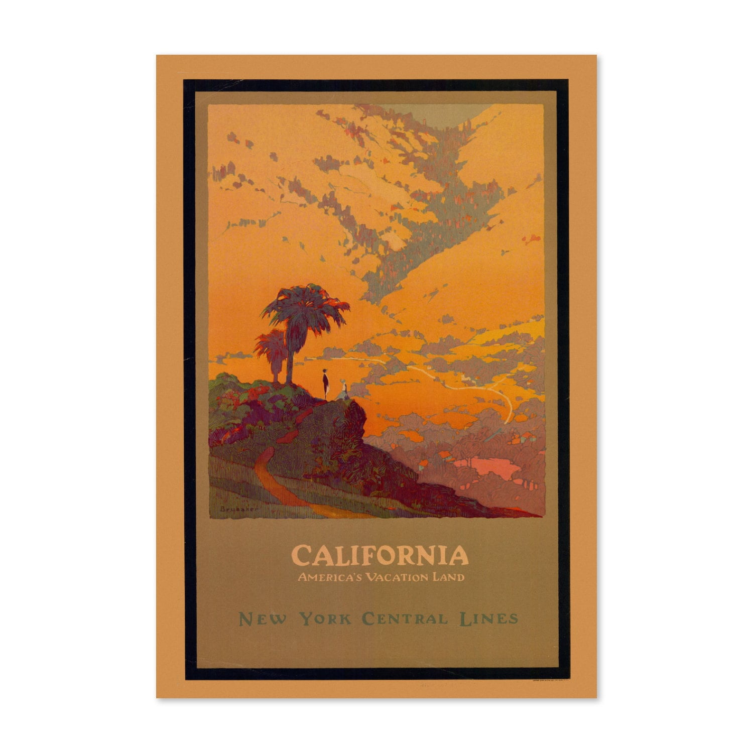 1920s California Vintage Style Ny Central Lines Railroad Travel Poster ...