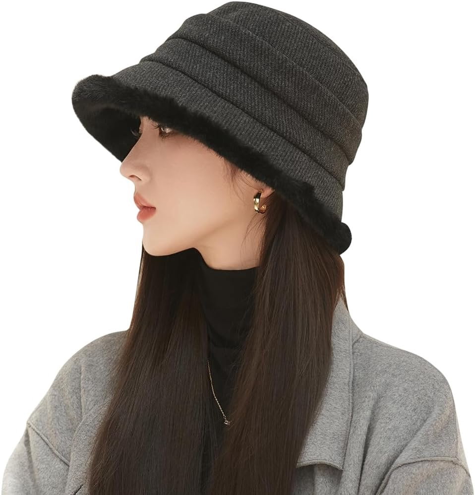 1920s Cloche Hats Packable Winter Fleece Lined Bucket Hat Church Women ...