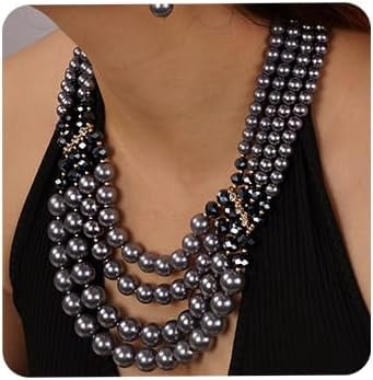 1920s Flapper Faux Pearl Strand Necklace and Earrings Set Boho Vintage ...