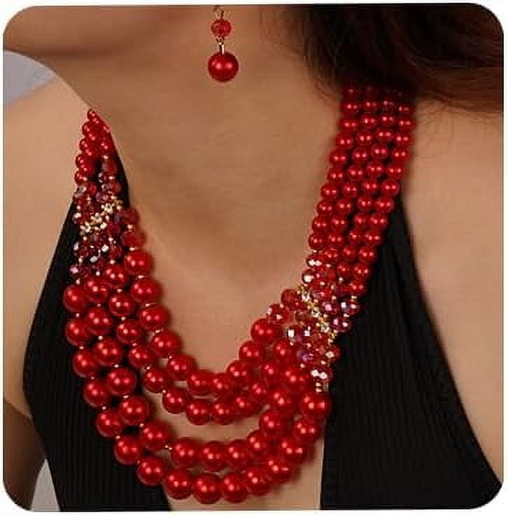 1920s Flapper Faux Pearl Strand Necklace and Earrings Set Boho Vintage ...