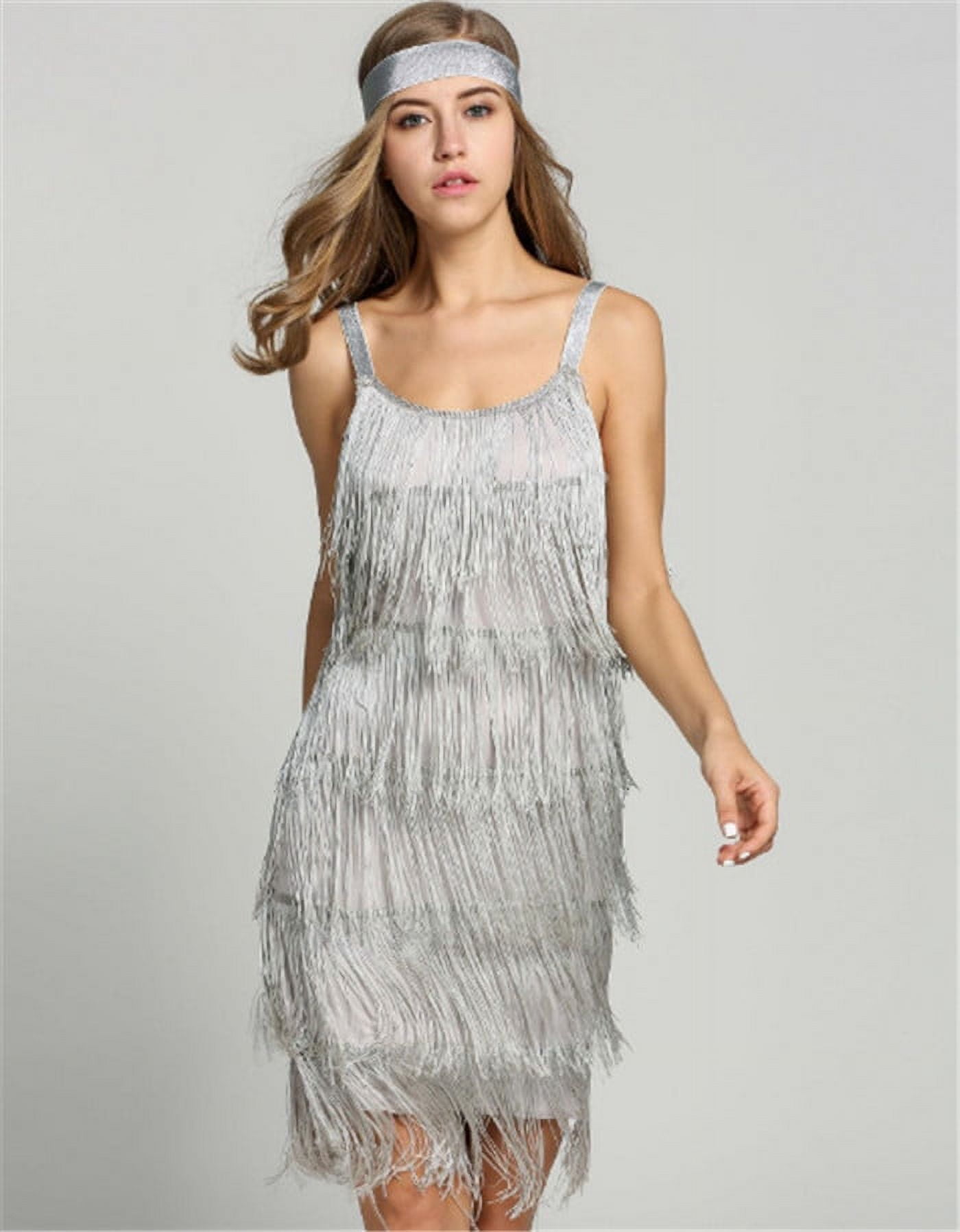 1920s Great Gatsby Dress Slash Neck Strappy Tiered Fringe Dress Vintage ...