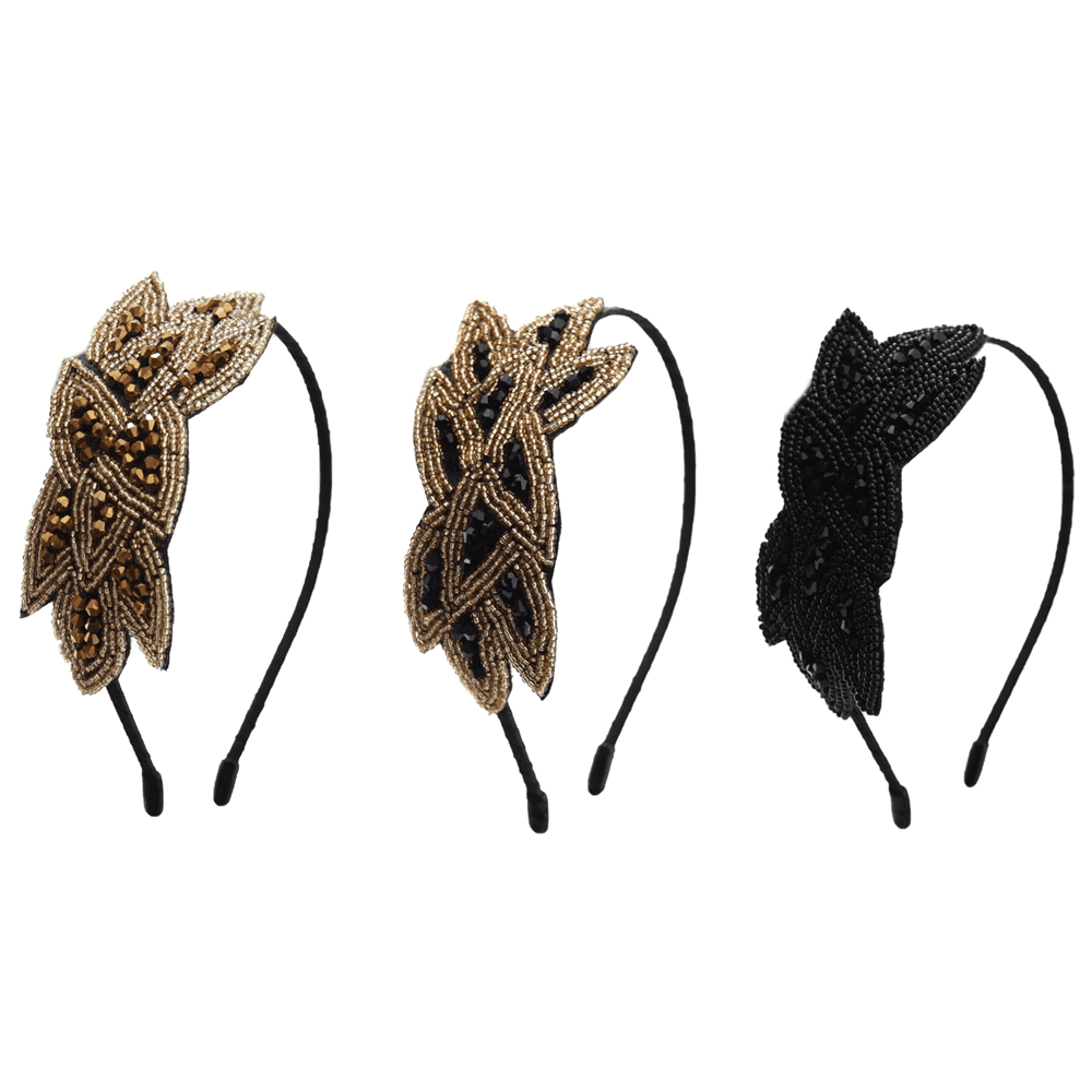 1920s Headbands for Women 3 Pieces Black Flapper Headpiece Beaded Leaf ...