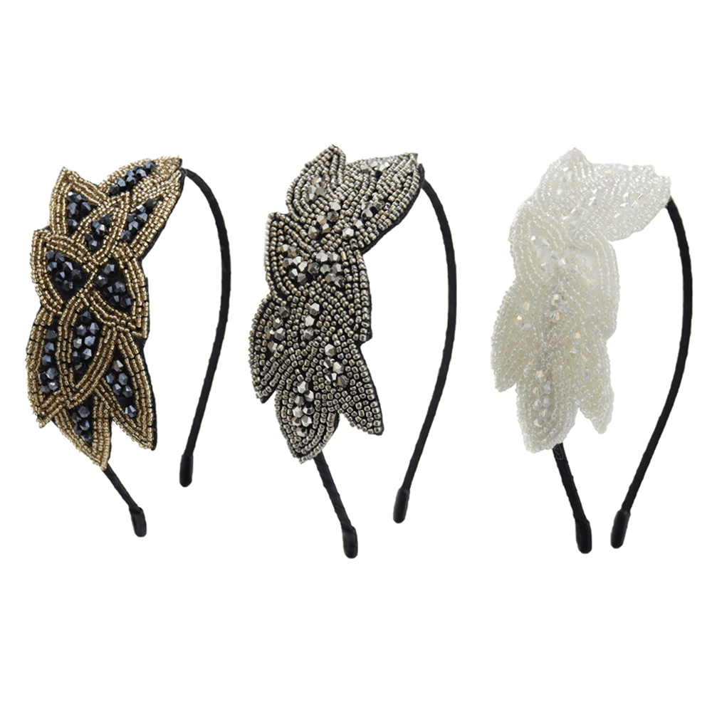 1920s Headbands for Women 3 Pieces Black Flapper Headpiece Beaded Leaf ...