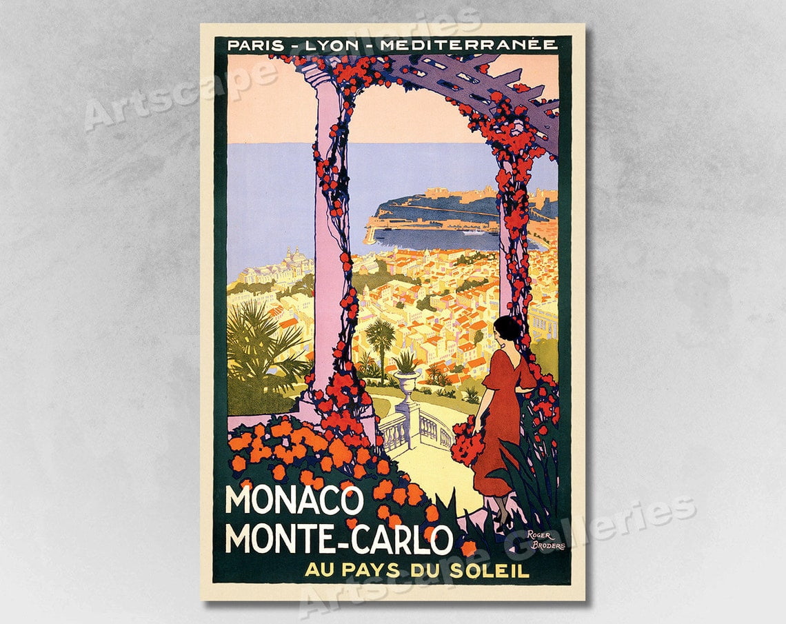 1920s Monaco Monte Carlo Vintage Style Art Deco Travel, Unframed Canvas ...