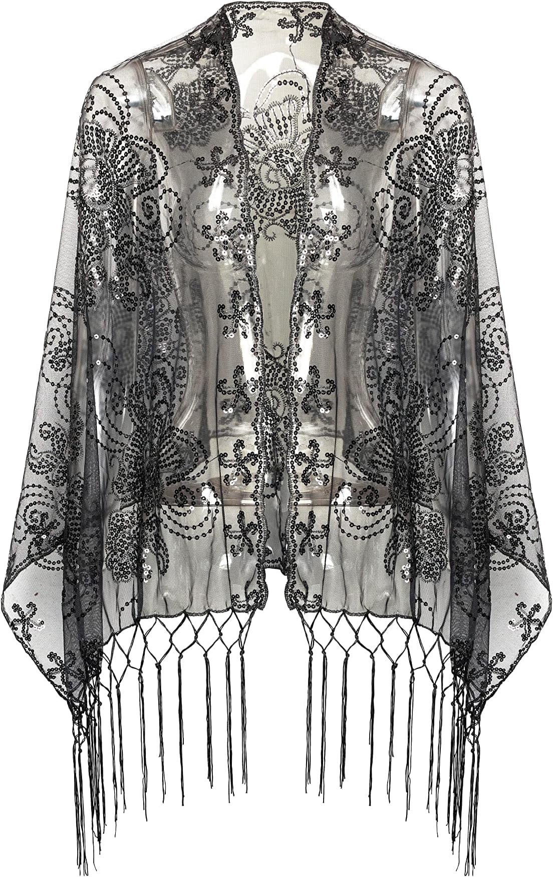 1920s Sequined Shawl Wraps for Women Fringed Evening Cape Wedding ...