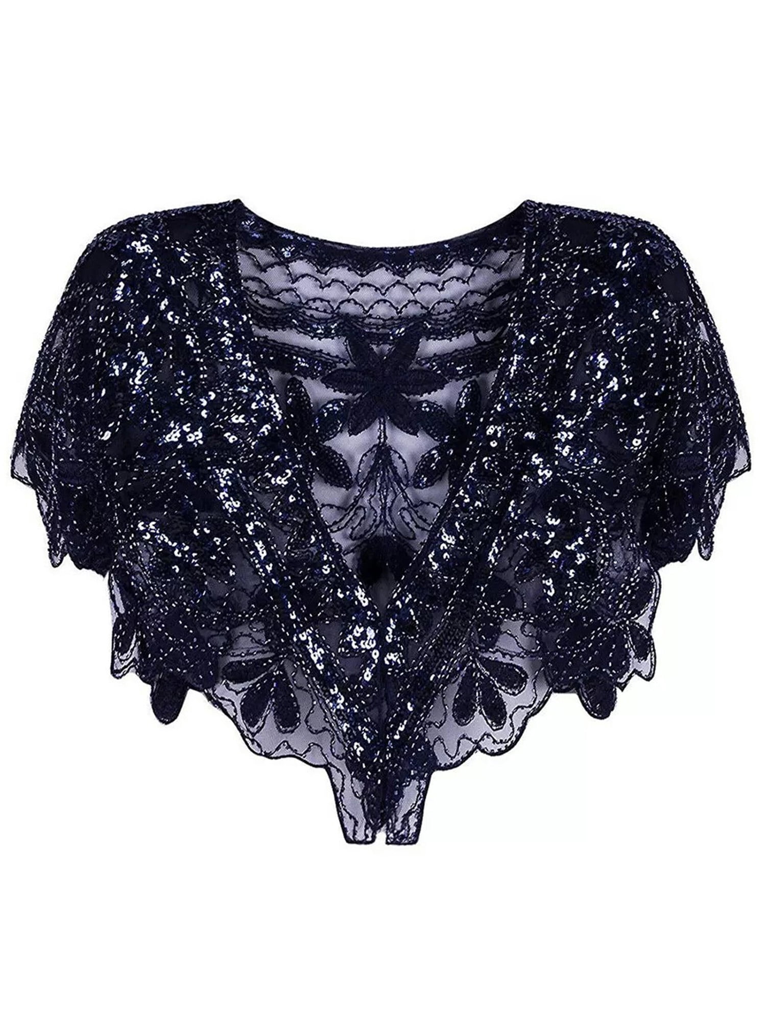 1920s Shawl Wraps Glitter Sequin V-Neck Cape Bridal Shawl Bolero ...