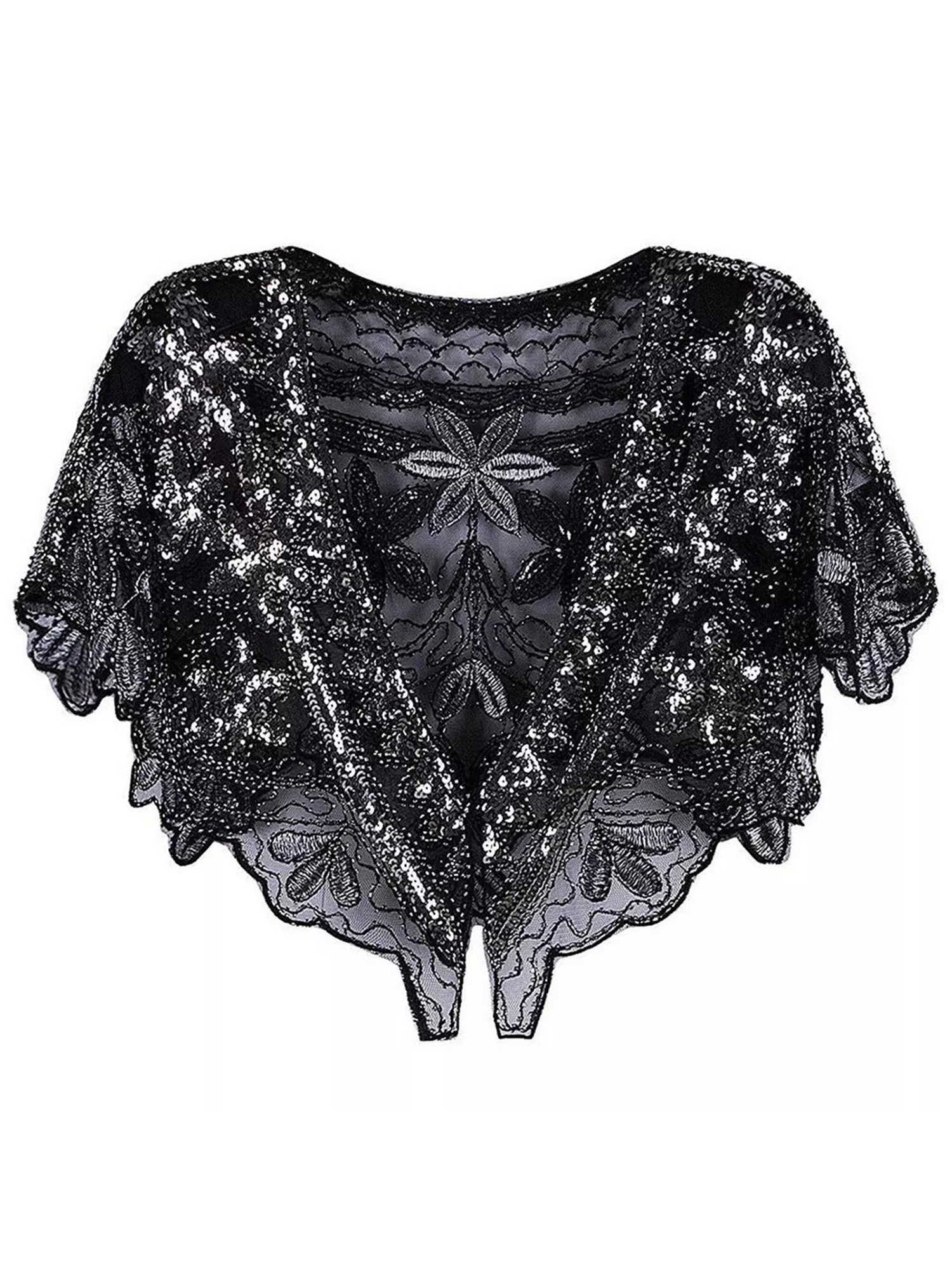 1920s Shawl Wraps Glitter Sequin V-Neck Cape Bridal Shawl Bolero ...
