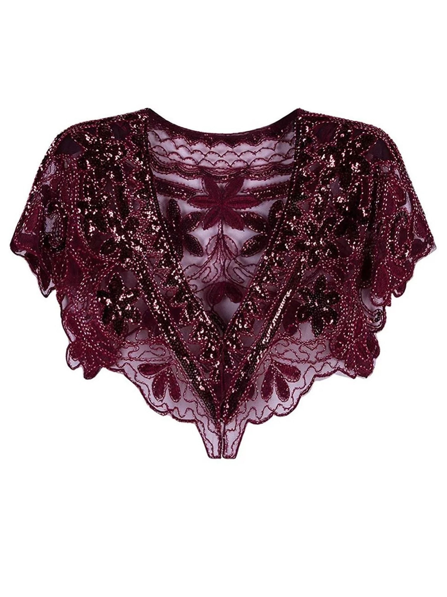 1920s Shawl Wraps Glitter Sequin V-Neck Cape Bridal Shawl Bolero ...