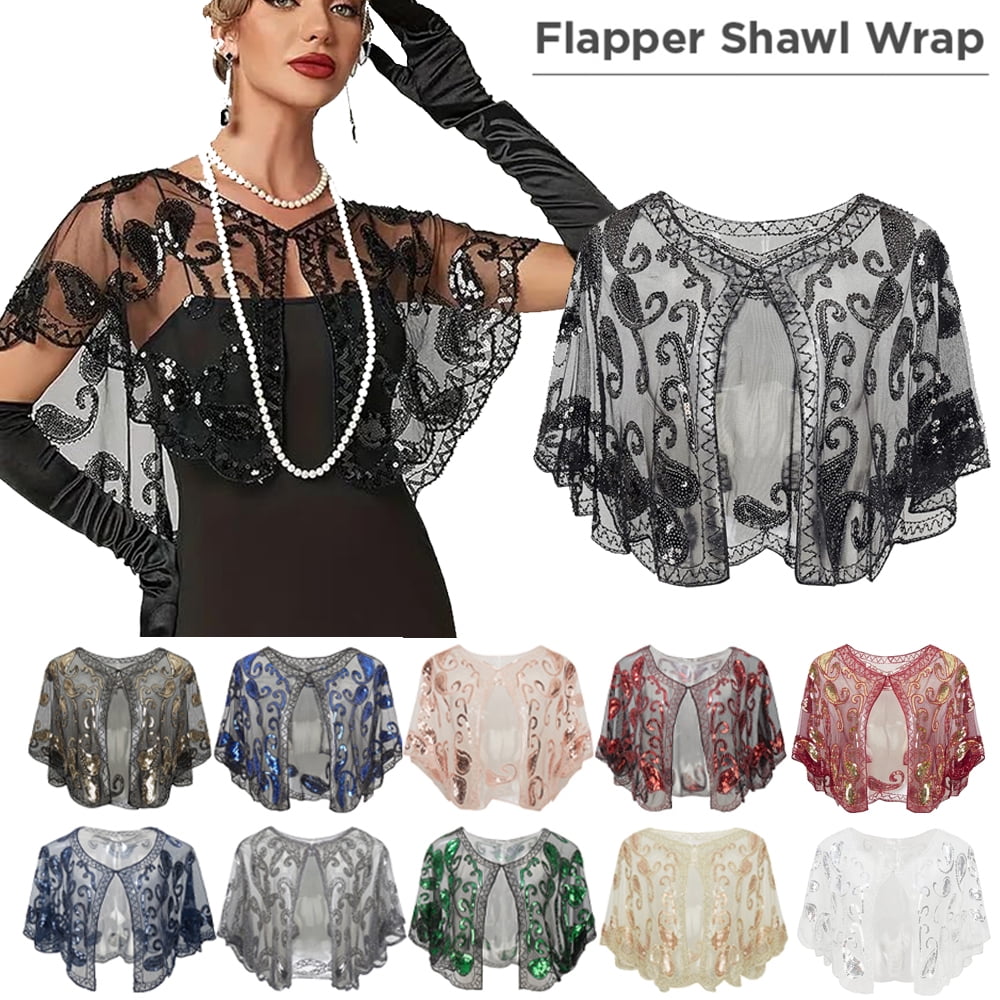 1920s Shawl Wraps Sequin Beaded Evening Cape Bridal Shawl Bolero ...