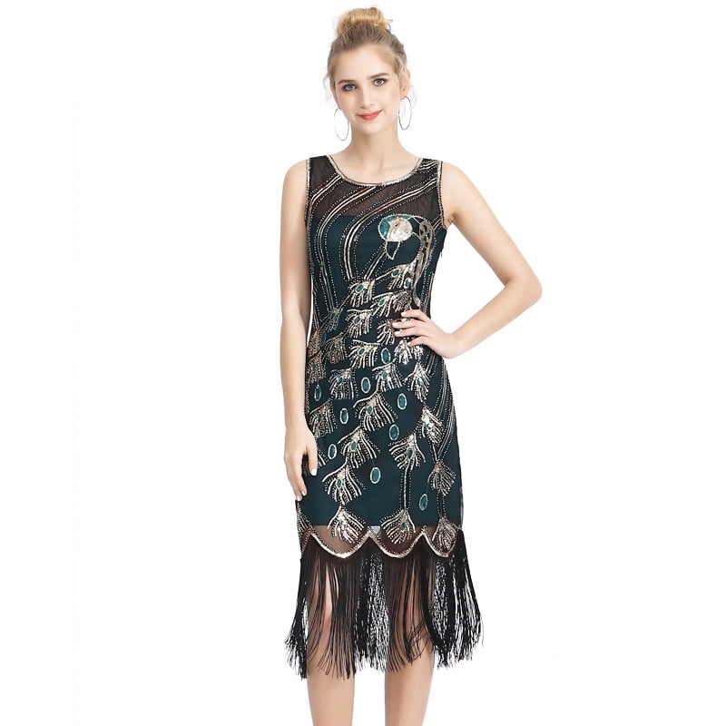 1920s Vintage Peacock Sequin Fringed Party Flapper Dress - Walmart.com