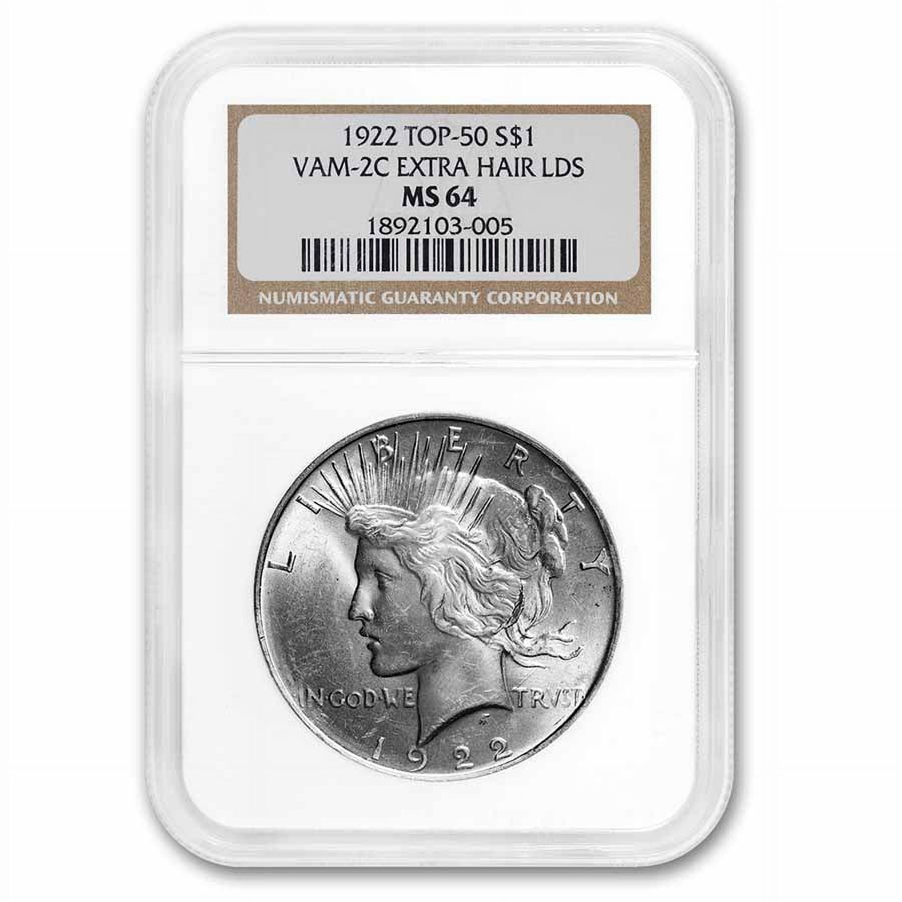 1922 Peace Dollar MS-64 NGC (VAM-2C Extra Hair EDS, Top-50) - Walmart.com
