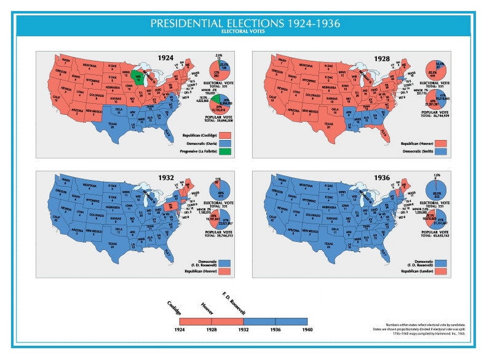 1924-1936 USA Electoral Map GLOSSY POSTER PICTURE PHOTO PRINT BANNER ...